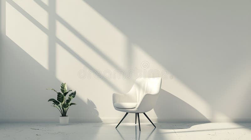 White Room with a Chair, Blank Background Wall and Large Window Stock ...