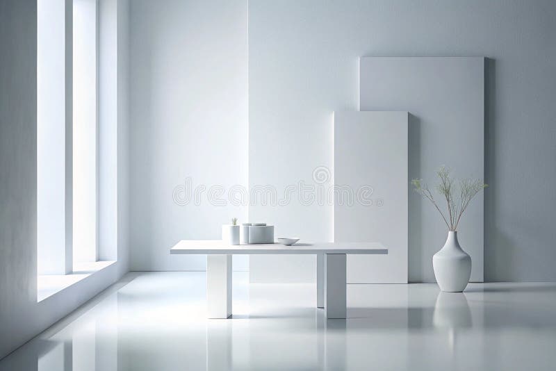 White Room with Gray Wall and Minimalistic White Abstract Forms Stock ...