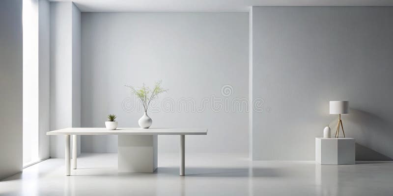 White Room with Gray Wall and Minimalistic White Abstract Forms Stock ...