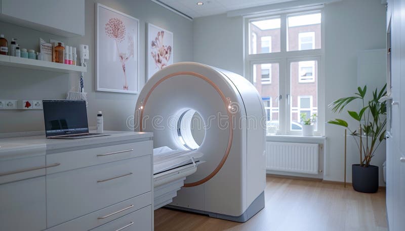 A White Room with a Large MRI Machine in the Center Stock Photo - Image ...