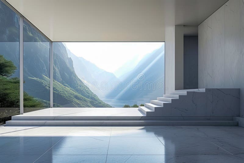White Room with Large Windows that Look Out on Mountainous Scene ...