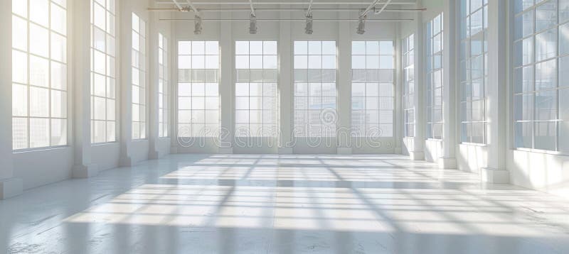 White Room with Large Windows Near White Wall Stock Illustration ...