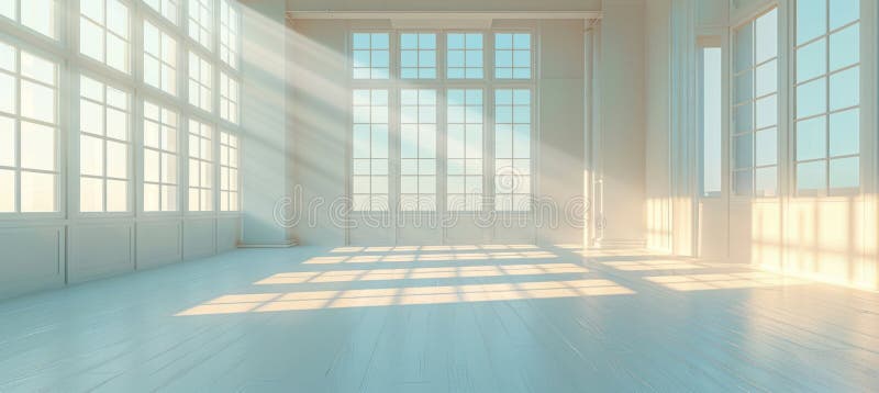 White Room with Large Windows Near White Wall Stock Illustration ...