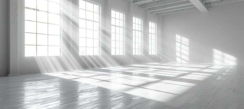 White Room with Large Windows Near White Wall Stock Image - Image of ...