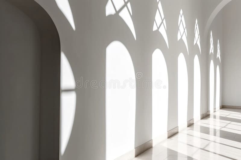 White Room with Shadows of Arches, Sunlight and Shadows. Stock ...