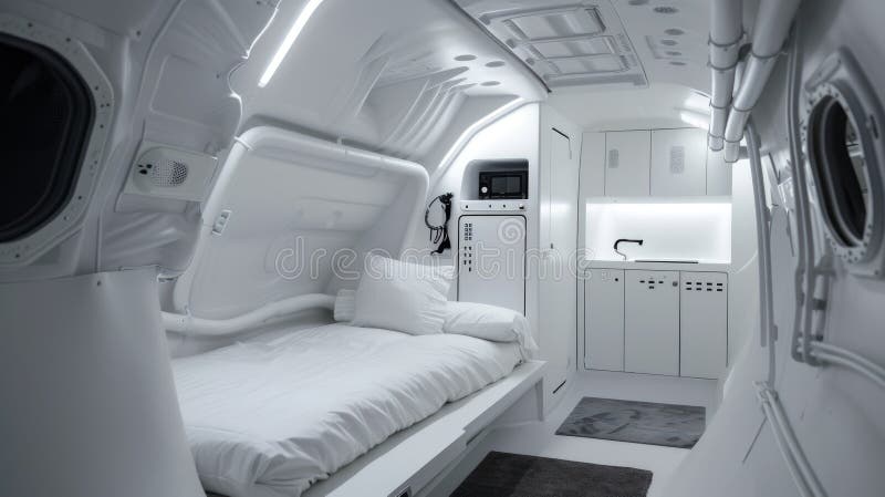 White Room with Single Bed in Spaceship, Interior Design of Starship or ...