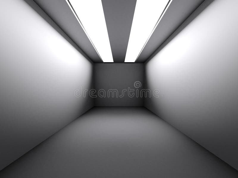 White Room with Straight Long Lights - 3D Rendering Stock Illustration ...
