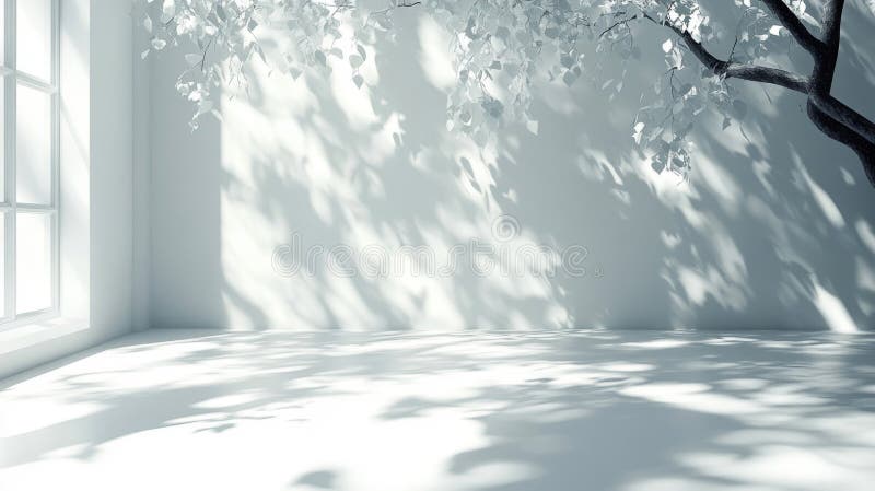 White Room Sunlight Tree Branch Shadows Minimalist Interior Stock ...