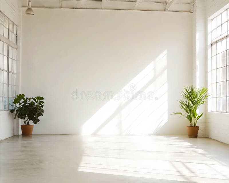 A White Room with Two Potted Plants in it Stock Photo - Image of empty ...