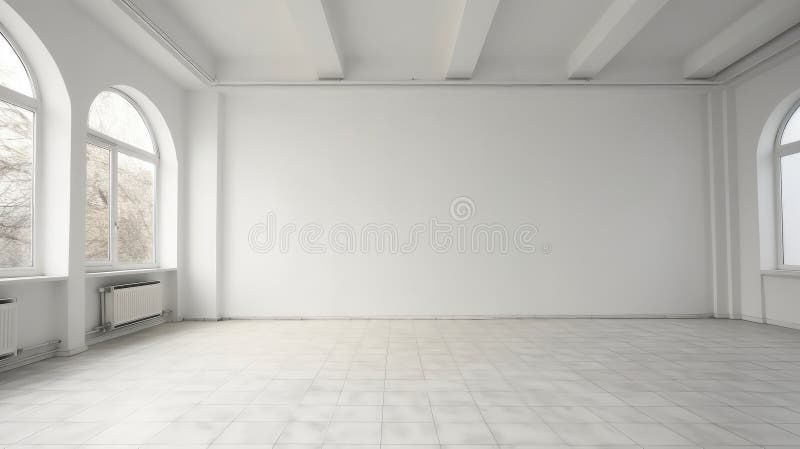 White Room with Window, Ceramic Tile Floor in Perspective, Window and ...