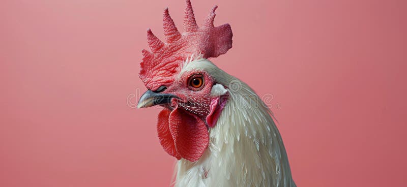 White Rooster Portrait Against Pink Background Stock Image - Image of ...