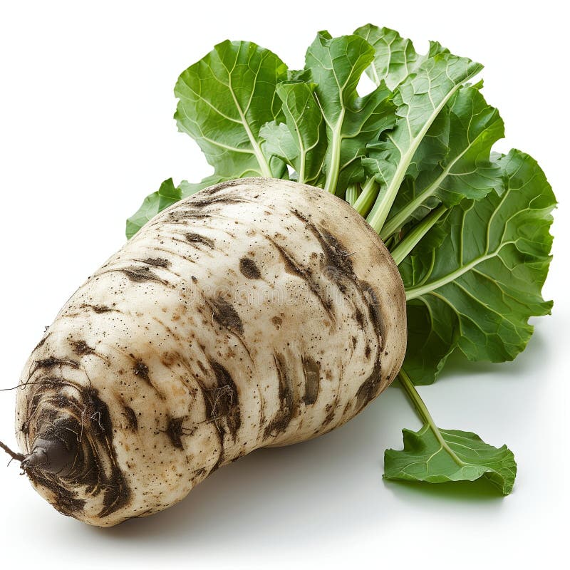 White Root Vegetable with Green Leaves Displayed on Clean Surface Stock ...
