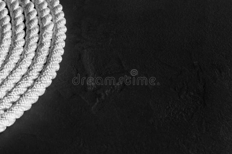 White Rope at Black Background, with Copy Space Stock Image - Image of ...