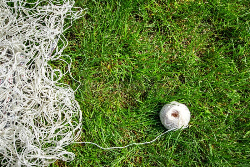 White Rope in Green Grass or Lawn Stock Photo - Image of cable ...