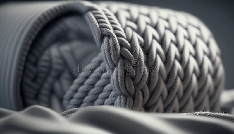 A White Rope is Laying on Top of a White Blanket on a Gray Background ...