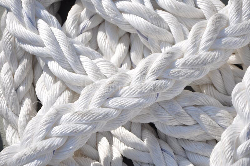 White Rope Nautical Equipment on a Ship Deck.white Rope Full Frame ...