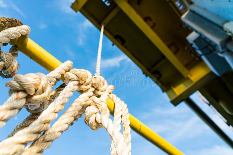The White Rope is Resistant To Seawater on the Rig Stock Image - Image ...