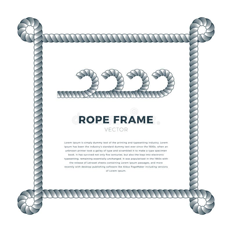 White Rope Woven Vector Border with Rope Knots, Square Vector Frame ...