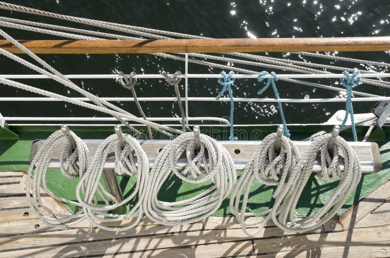 White Ropes in Sailing Ship Stock Image - Image of sailing, belaying ...