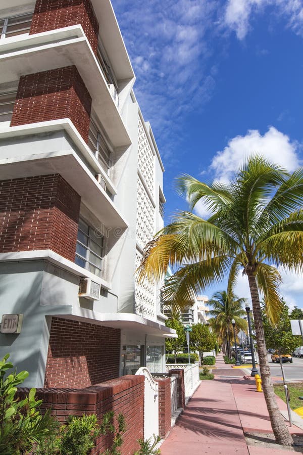 White and Rose Building of Classic Style in Miami Beach Stock Image ...