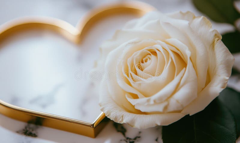 A White Rose is in the Center of a Gold Heart Stock Photo - Image of ...