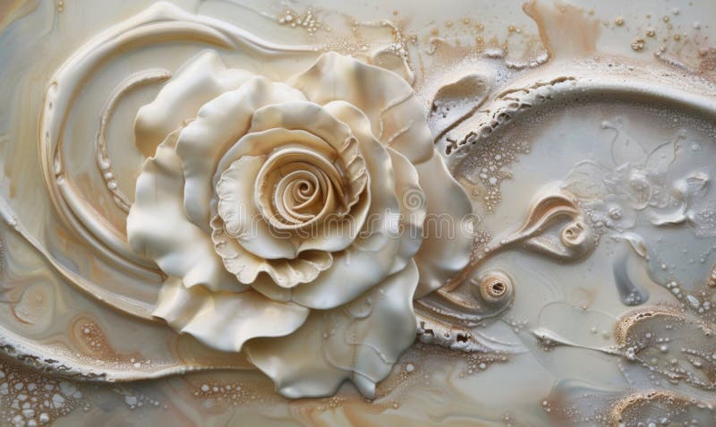 White Rose Elegance in Beige, Hatecore, Romantic Spirals on Ceramic ...