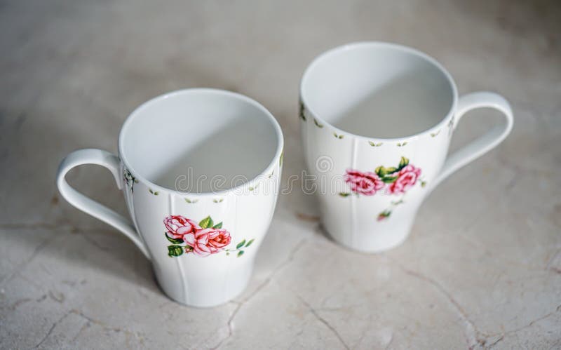 White Rose Flower Floral Pattern Cup Stock Image - Image of painted ...
