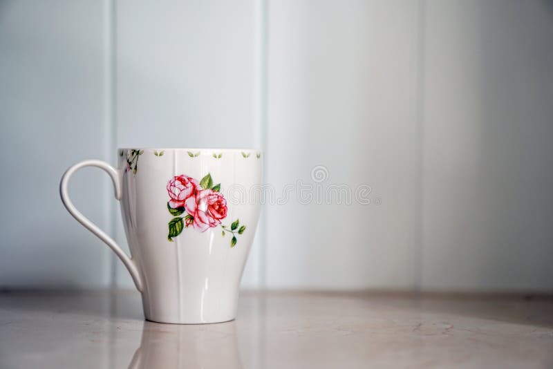 White Rose Flower Floral Pattern Cup Stock Image - Image of coffee ...