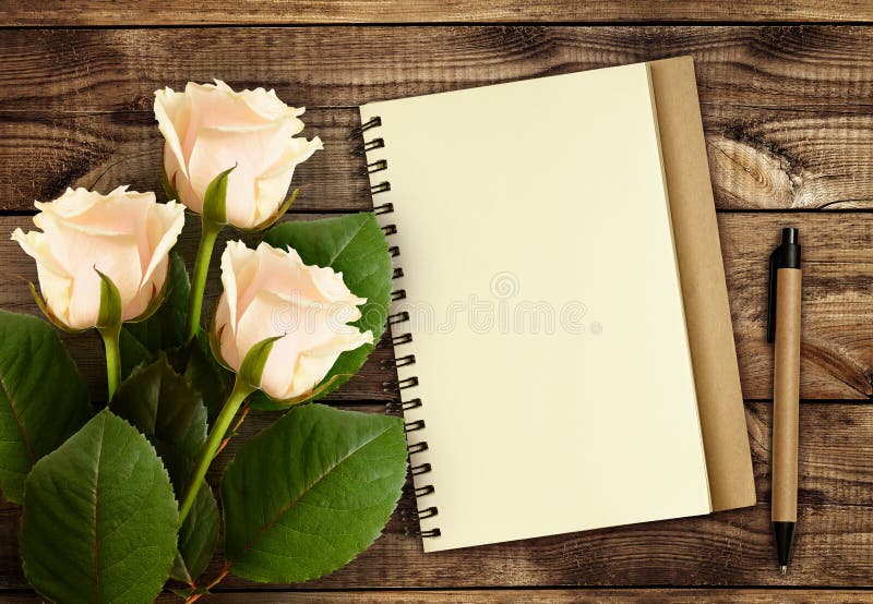 Notebook and rose flowers stock image. Image of beautiful - 39559757