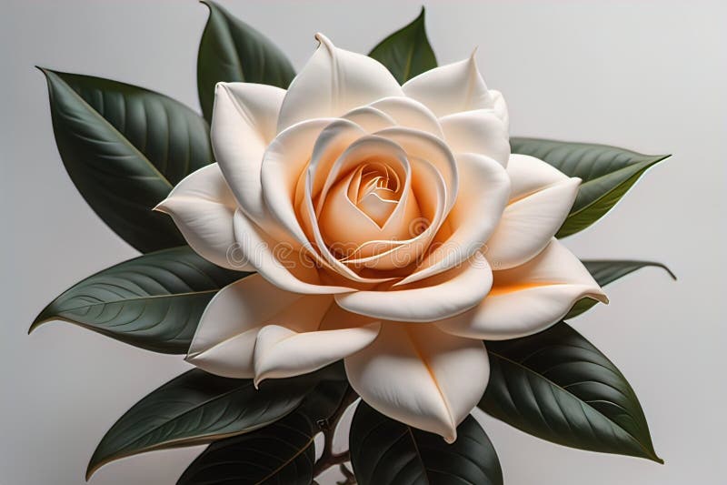 White Rose with Green Leaves on a Solid Color Background, Top View. Ai ...