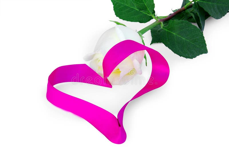 White Rose with Heart from a Ribbon Stock Image - Image of foreground ...