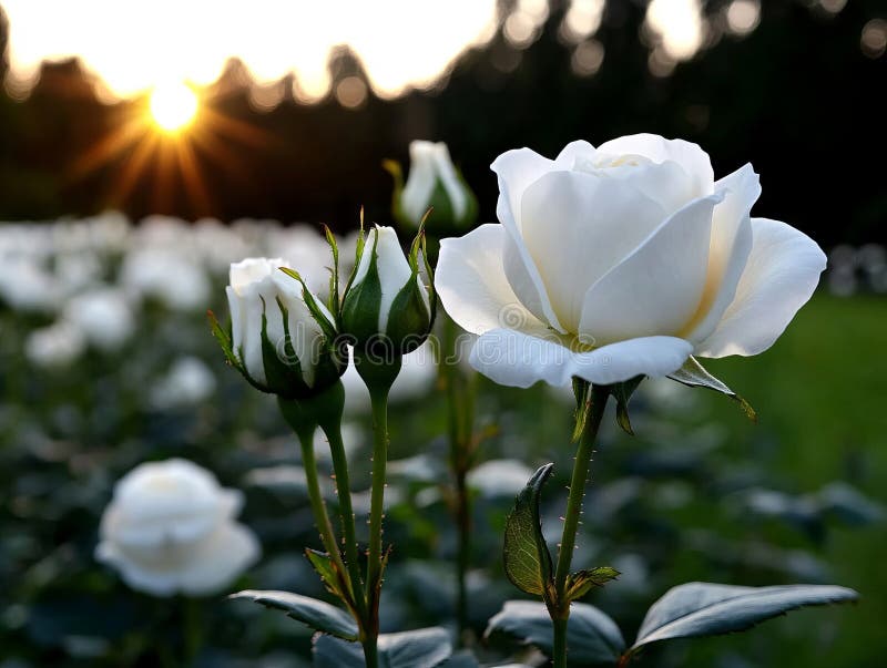 A White Rose in the Middle of a Field of White Roses Stock Image ...