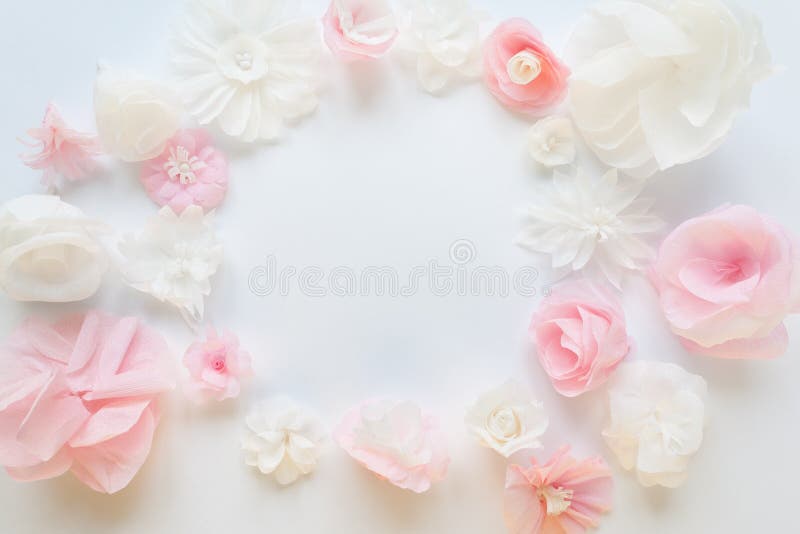 White and Rose Paper Flowers Stock Image - Image of frame, object ...