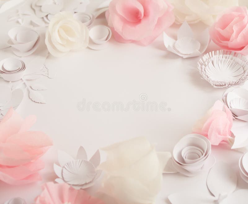 White and Rose Paper Flowers Stock Image - Image of origami, romantic ...