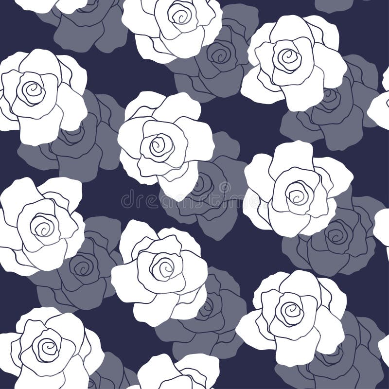 White Rose Pattern on Blue Background Stock Vector - Illustration of ...
