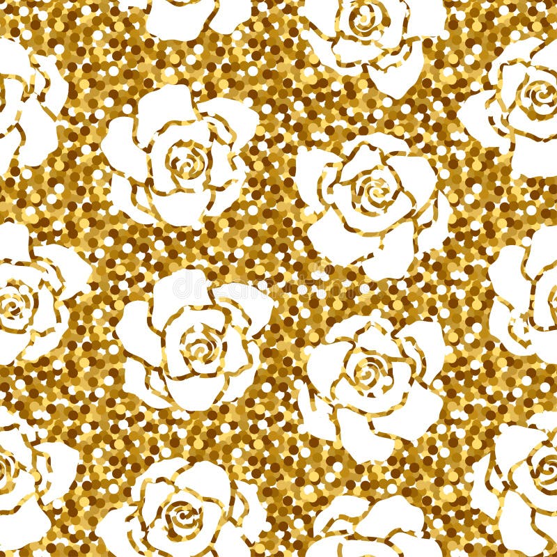 White Rose Pattern on Glitter Background Stock Vector - Illustration of ...