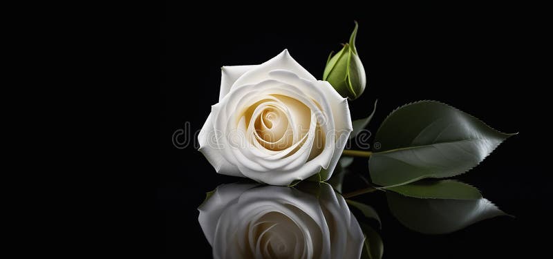 White Rose with Reflection on a Black Background Stock Illustration - Illustration of rose ...