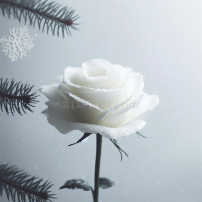 White Rose in the Snow Close Up. Ai Generative Stock Illustration ...