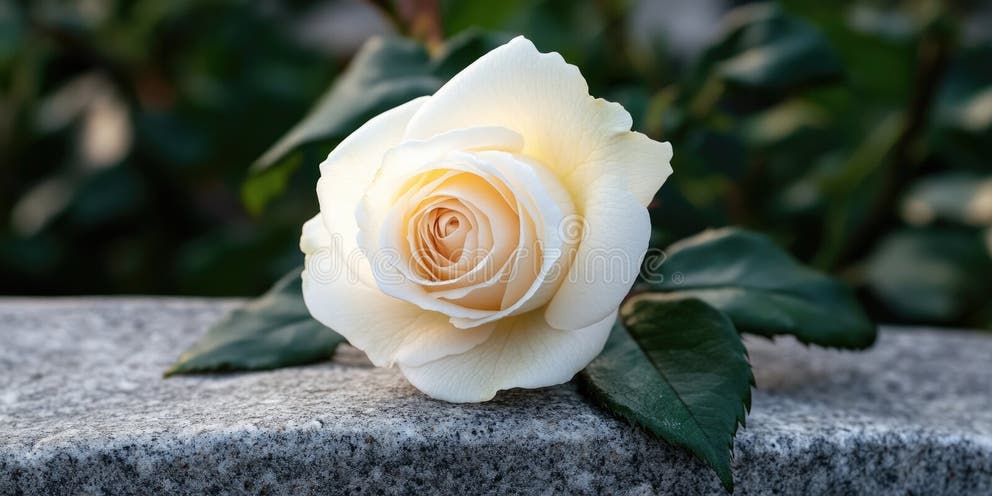 White Rose is on a Stone Ledge Stock Image - Image of focus, pink ...