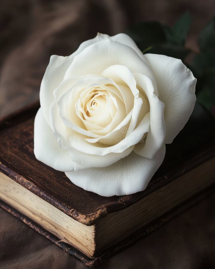 A White Rose is on Top of an Old Book Stock Image - Image of life ...
