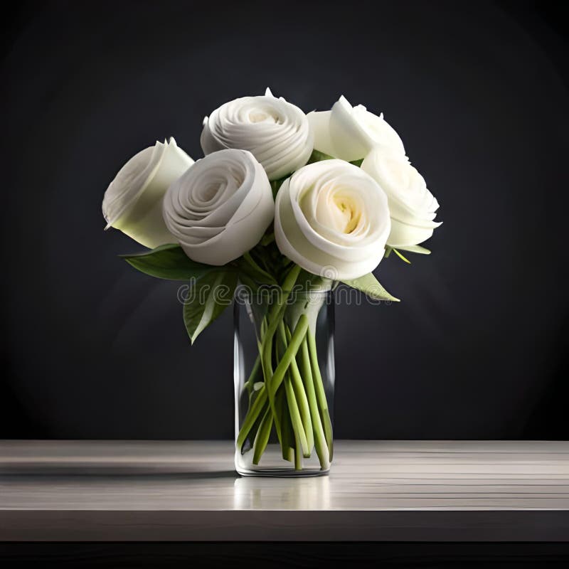 White Rose in vase or pot. stock illustration. Illustration of wooden ...