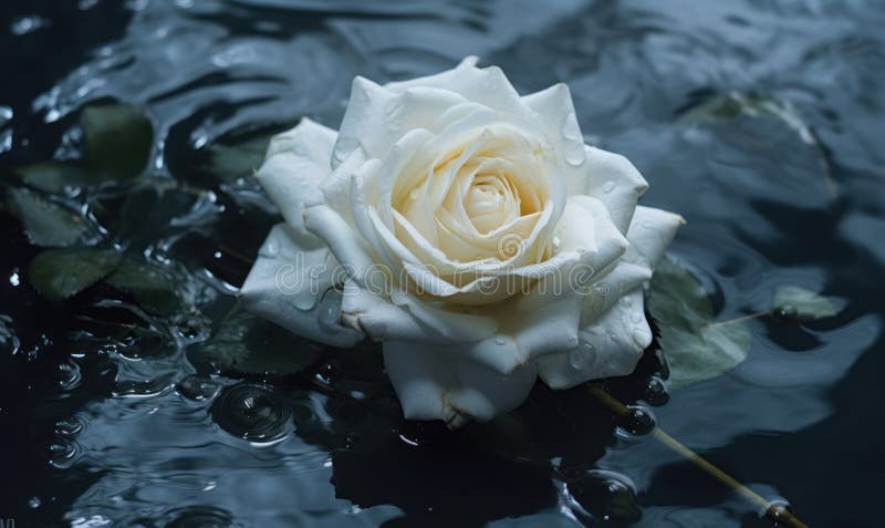 White Rose with Water Drops on Dark Background. Water Splash with Water ...
