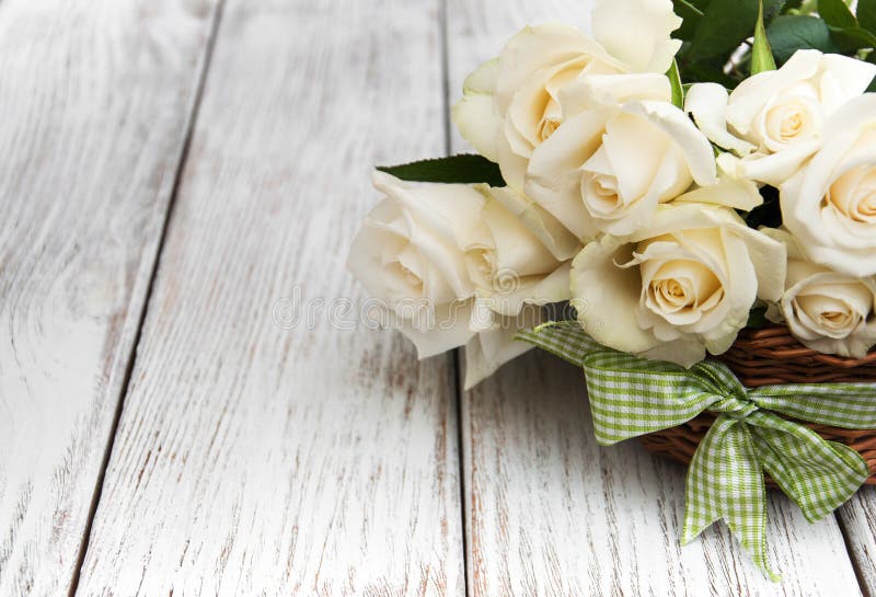 White roses in a basket stock photo. Image of blossom - 83189344