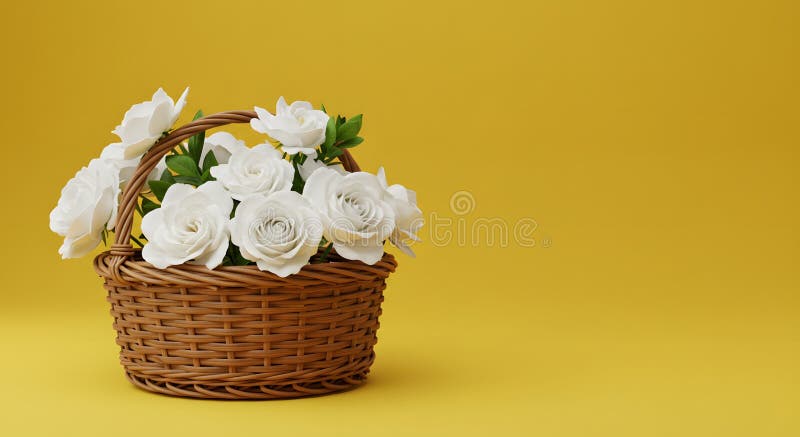White Roses in Basket on Yellow Background Stock Illustration ...