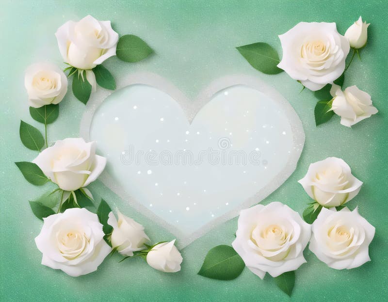White Roses Forming Heart Shape on Green Background Stock Illustration ...