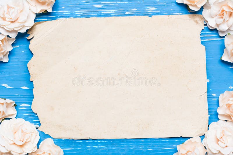 White Roses Frame and Vintage Paper Sheet with Space for Text Ov Stock ...