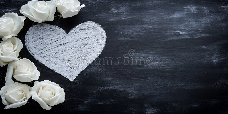 White Roses and a White Heart Shape on a Dark Background Creating a ...