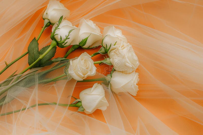 White Roses on Orange Background. Bouquet of White Roses on Orange ...
