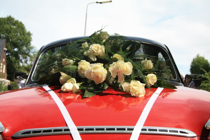 White Roses on a Red Vintage Car Stock Image - Image of decoration ...
