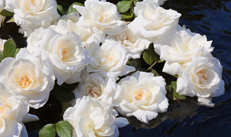White Roses on the Water, Closeup. White Roses Flower Bouquet Stock ...